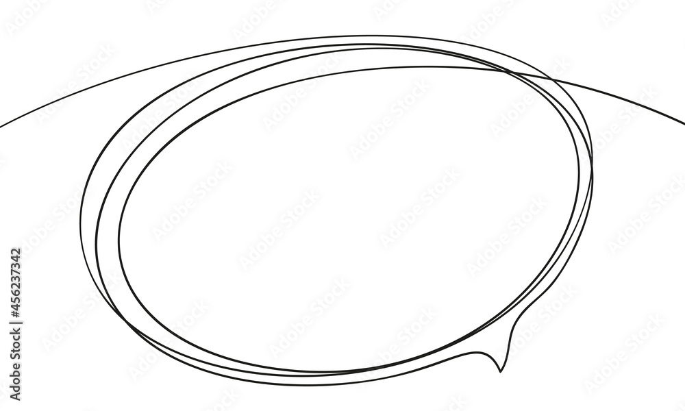 Oval speech bubble contour circled several times continuous one line ...