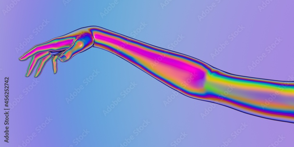 3d illustration of a holographic hand on a purple background. Image ...