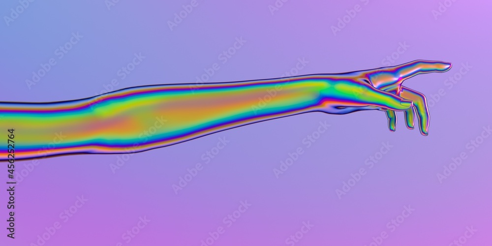 3d illustration of a holographic hand on a purple background. Image ...