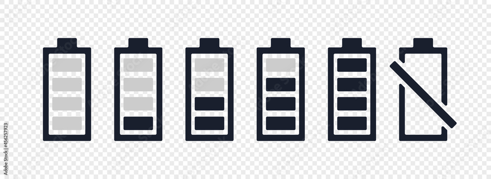 Set of battery black symbol. Charge indicator, power Bank, recharging ...