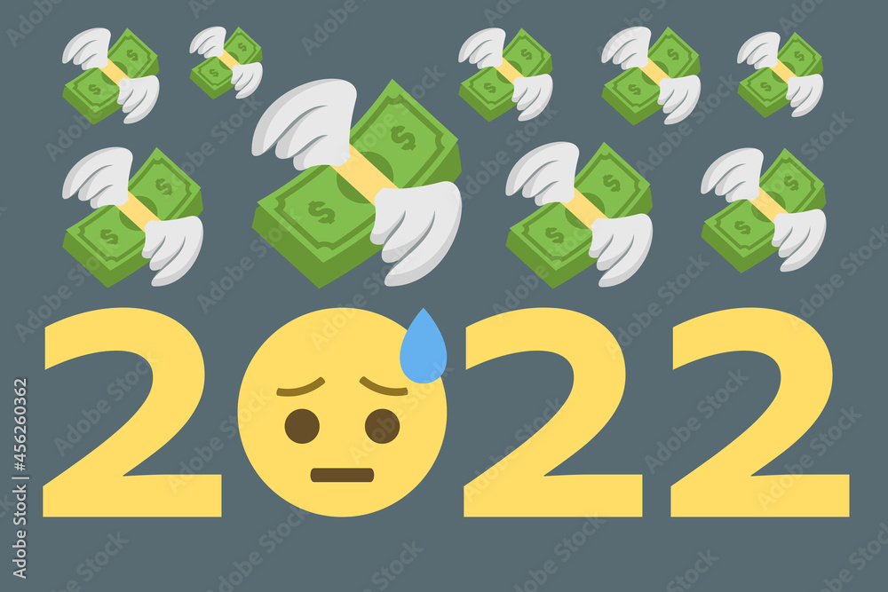 cold sweat face emoji with flying money,year 2022,war,pandemic ...