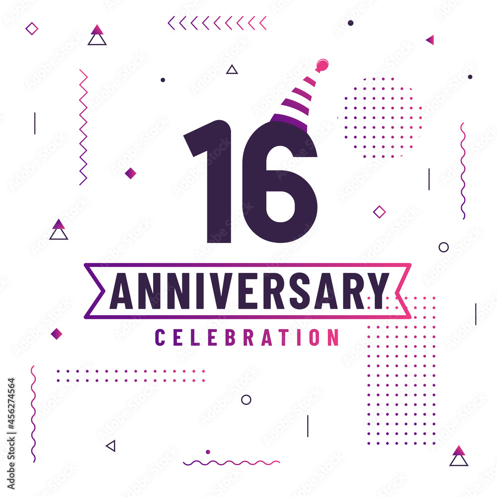 16 years anniversary greetings card, 16 anniversary celebration ...