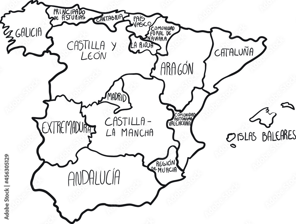 catoon hand drawn map of spain Stock Vector | Adobe Stock