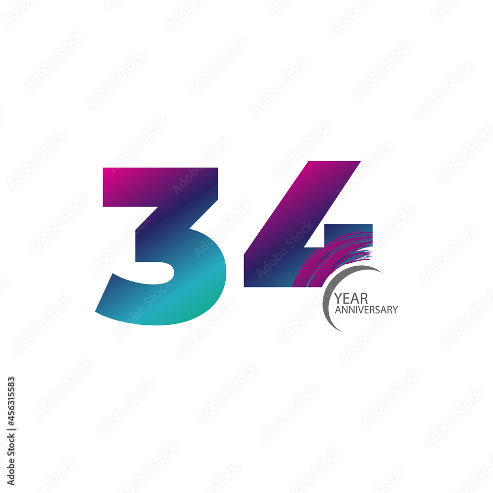 34 th anniversary event party. Vector illustration. numbers template ...