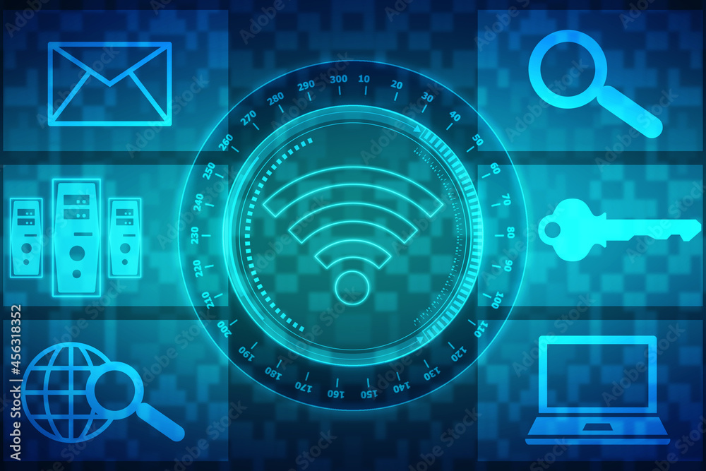 2d illustration WIFI symbol sign, WIFI Internet Network Connection ...