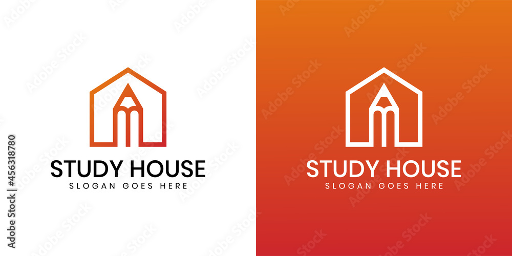 build House with pencil icon line art logo design for study house ...