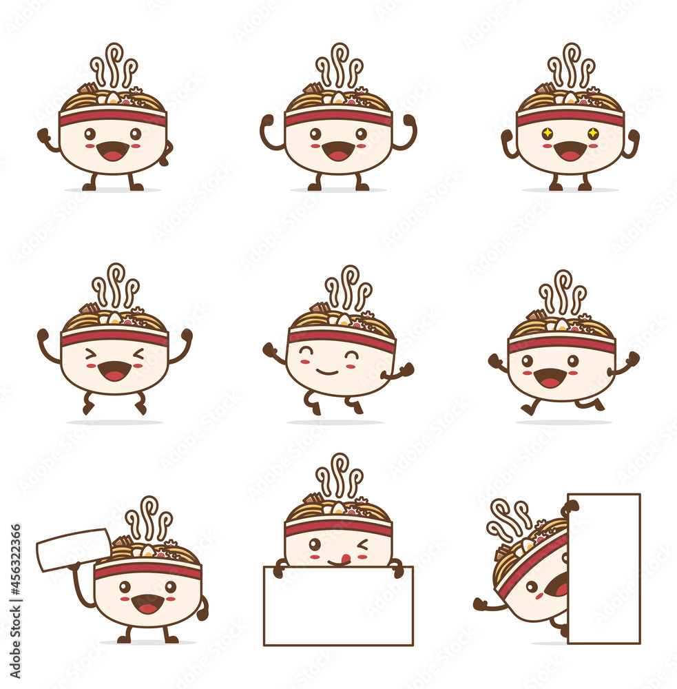 cute ramen cartoon character. with happy facial expressions and ...