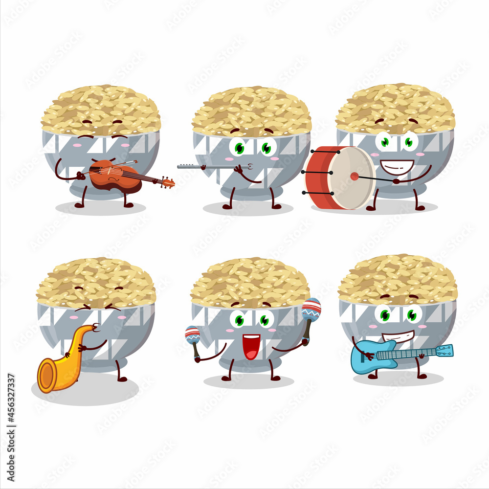 Cartoon character of parboied long grain rice playing some musical ...
