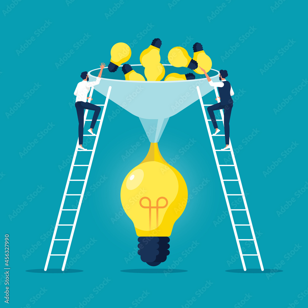 Business people combining their ideas and thoughts to create a bigger ...