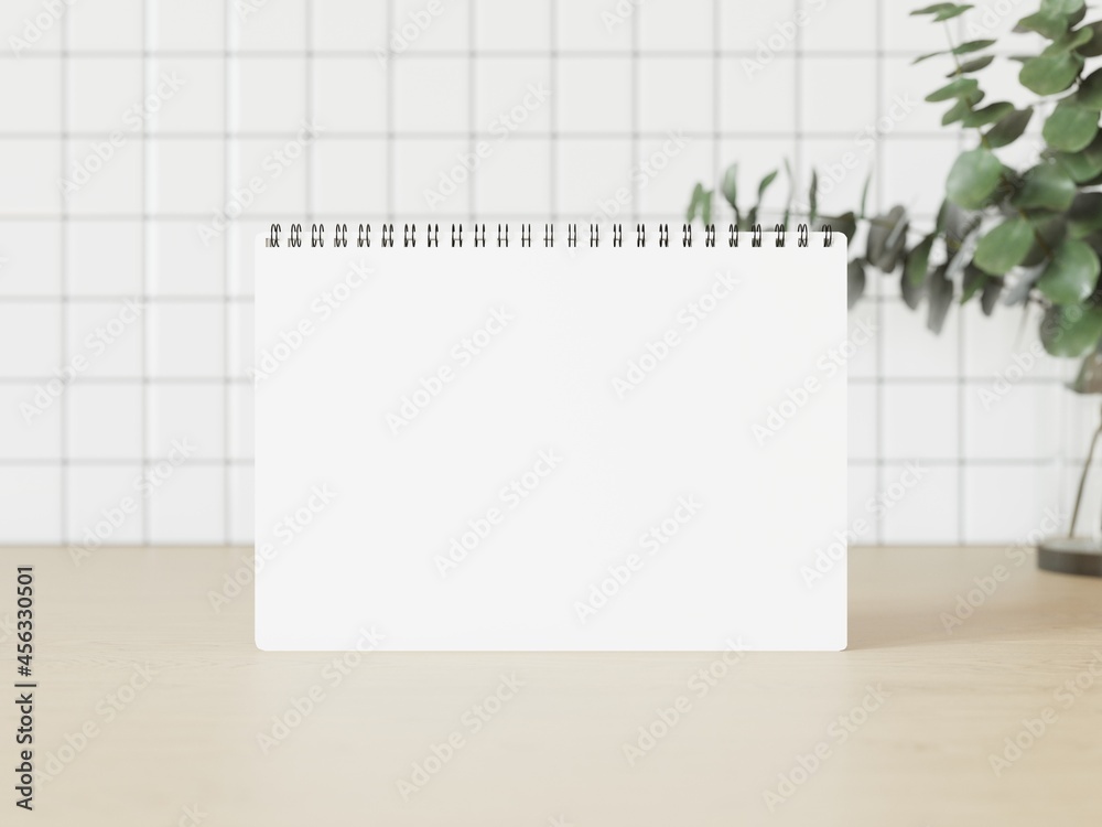 Landscape orientation of notepad with metal spiral. Blank template for ...
