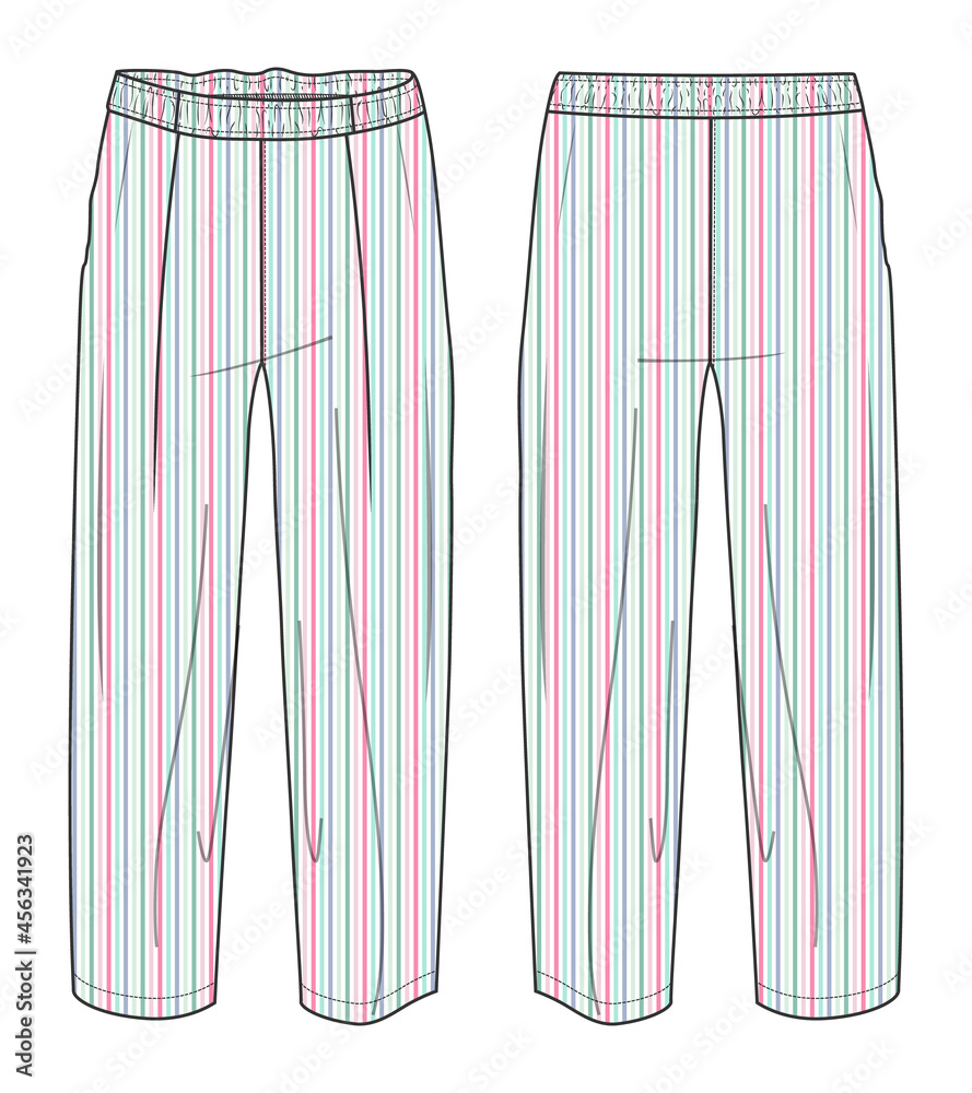 Pants technical fashion flat sketch vector illustration with mid calf ...