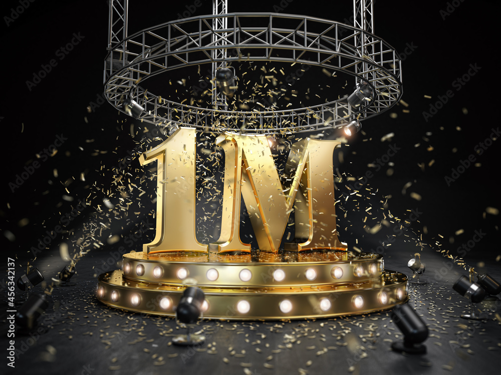 1M one million followers celebration. Number 1M on the stage with ...