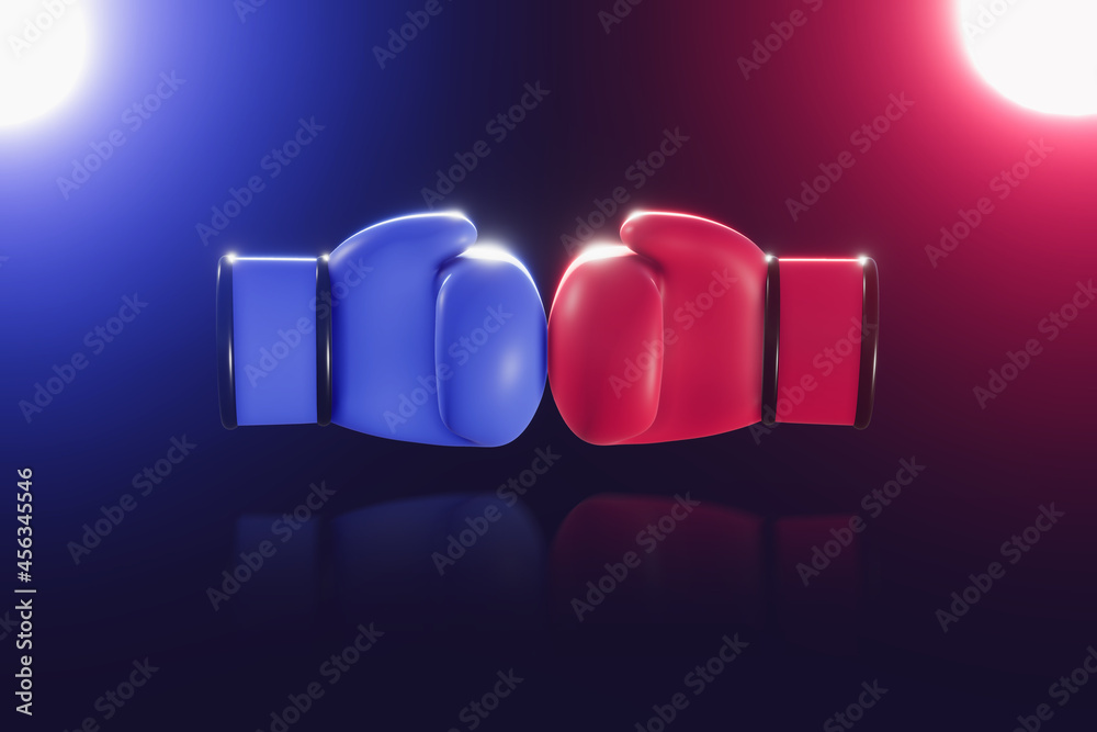 3D Wallpaper - Blue and Red Boxing Gloves Clash with Dark Background ...