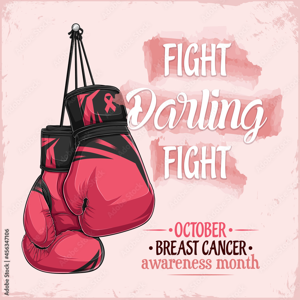 Fight darling fight lettering, breast cancer awareness poster with hand ...
