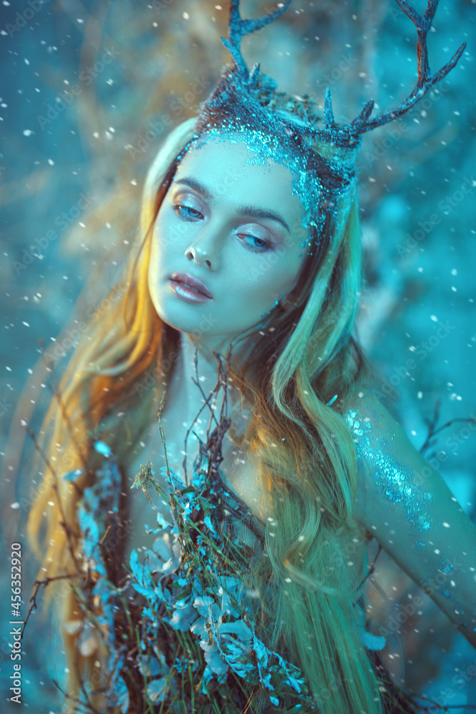 beautiful nymph with horns Stock Photo | Adobe Stock