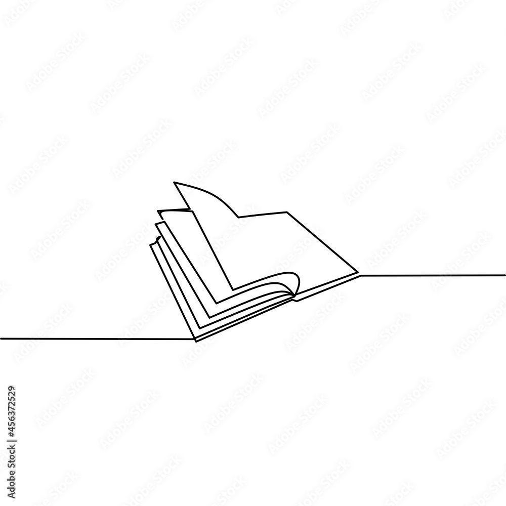 Continuous line drawing of book, open book, object one line, single ...