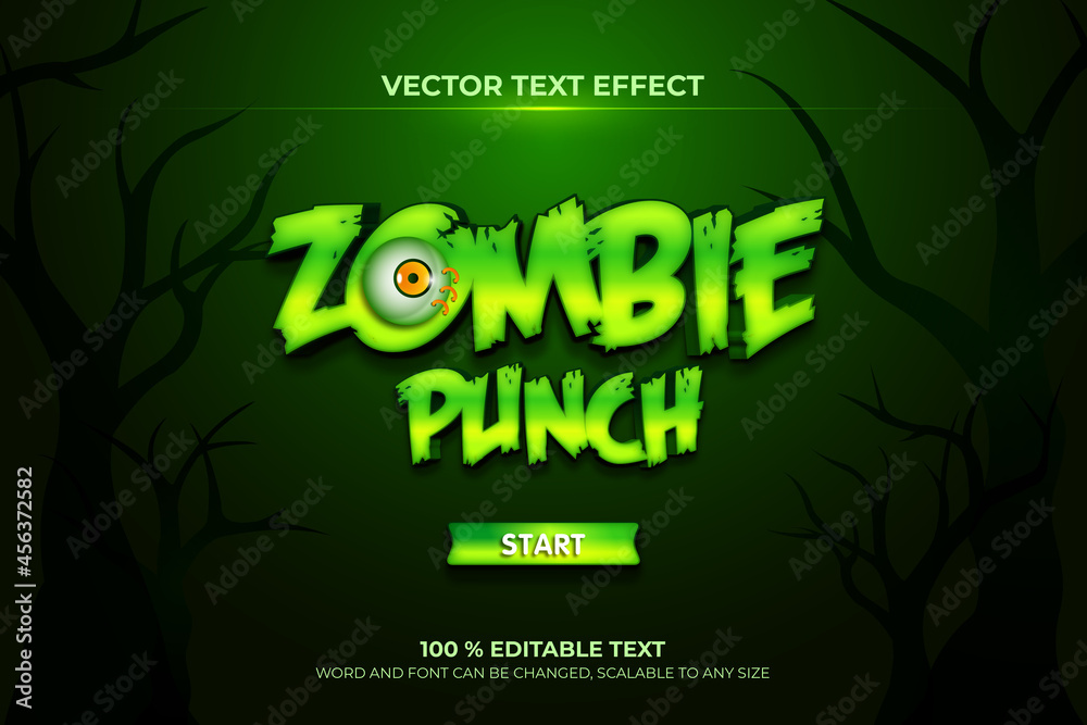 Zombie punch geme editable 3d text effect with dark green backround ...