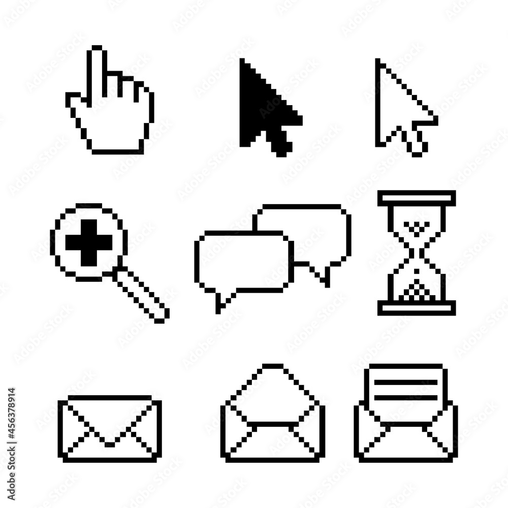 Pixel Art Contour Black And White 8 bit Icons For Website Or Mobile pixel-art-contour-black-and-white-8-bit-icons-for-website-or-mobile