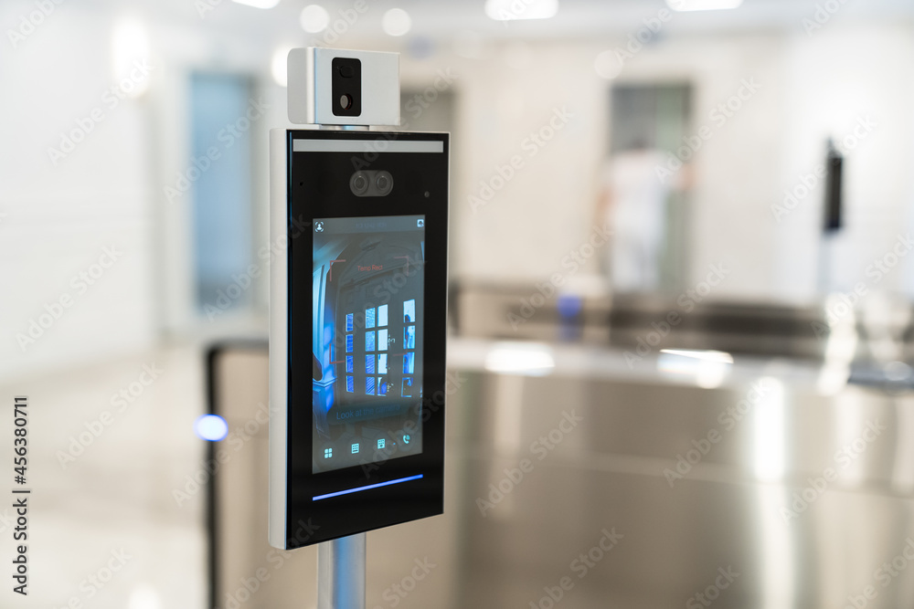 Biometric scanner on the turnstile at the door of the building. Stock ...