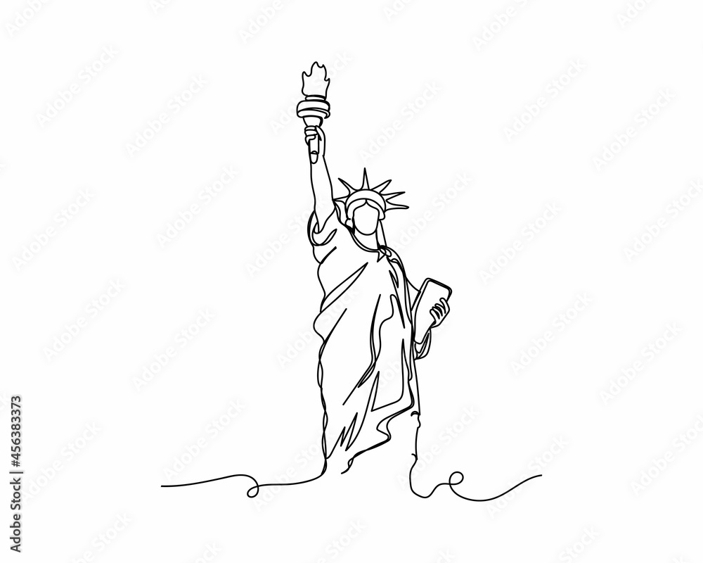 Continuous one line drawing of american symbol statue of liberty in ...