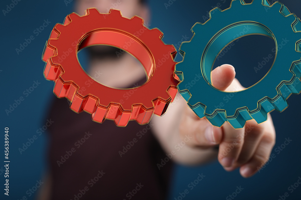 Cogs and gear wheel mechanisms. Hi-tech digital technology and ...