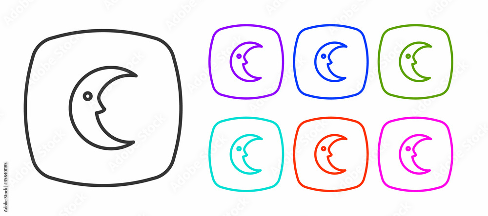 Black line Moon and stars icon isolated on white background. Cloudy ...