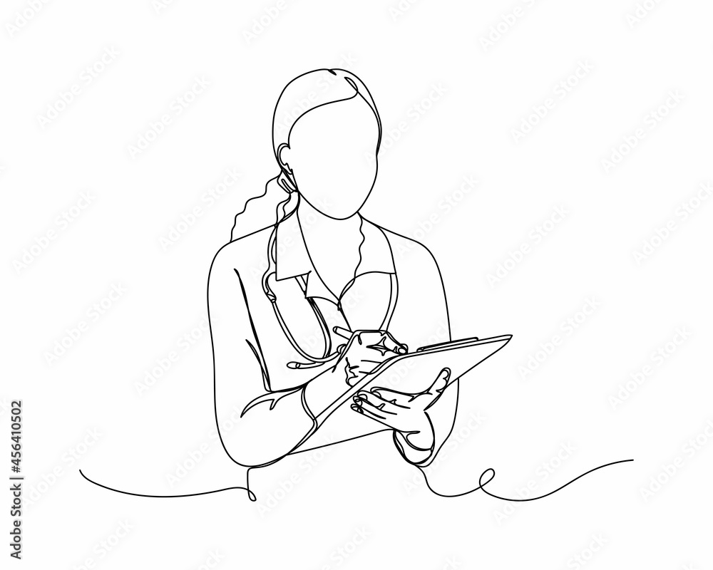 Continuous one line drawing of doctor online in silhouette icon on a ...