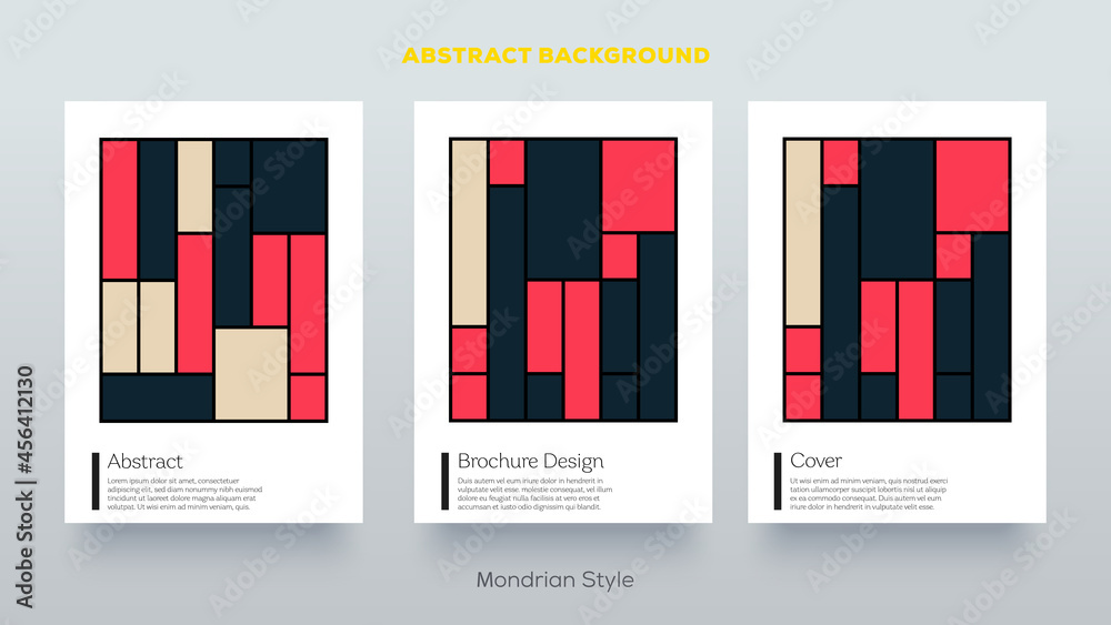 Abstract painting in Piet Mondrian's style. Colorful rectangles ...