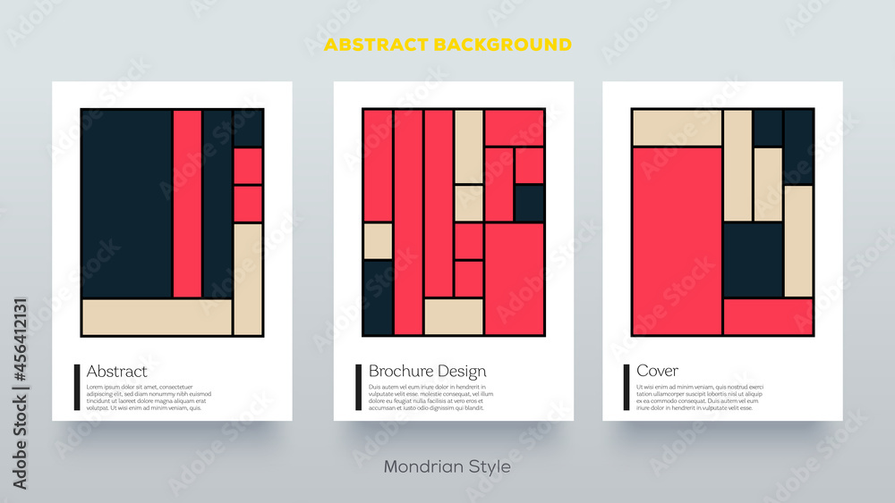 Abstract painting in Piet Mondrian's style. Colorful rectangles ...