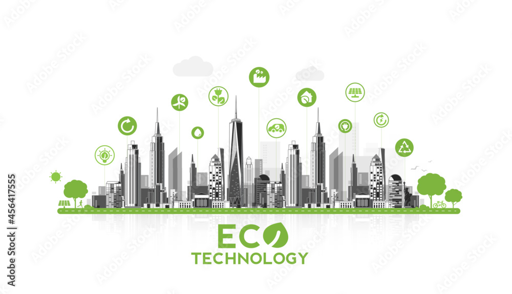 Eco technology or environmental concept modern green city. Eco-friendly ...