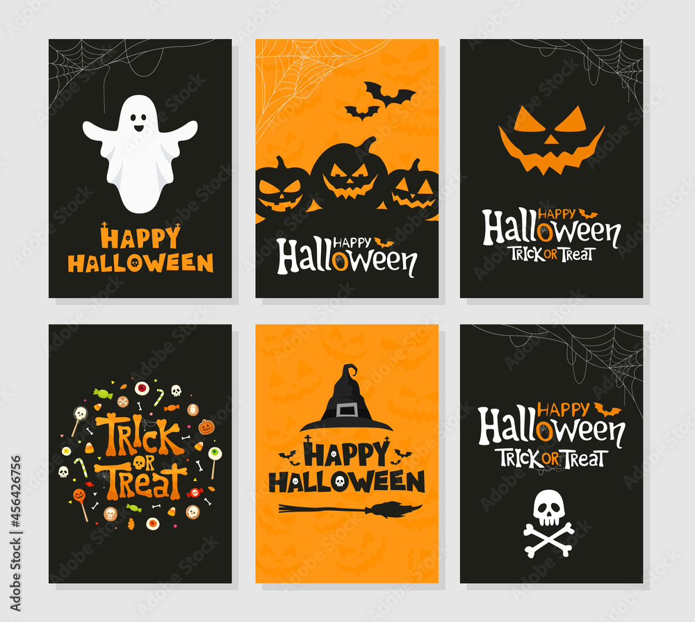 Vector set of Halloween poster designs. Holidays greeting cards or ...
