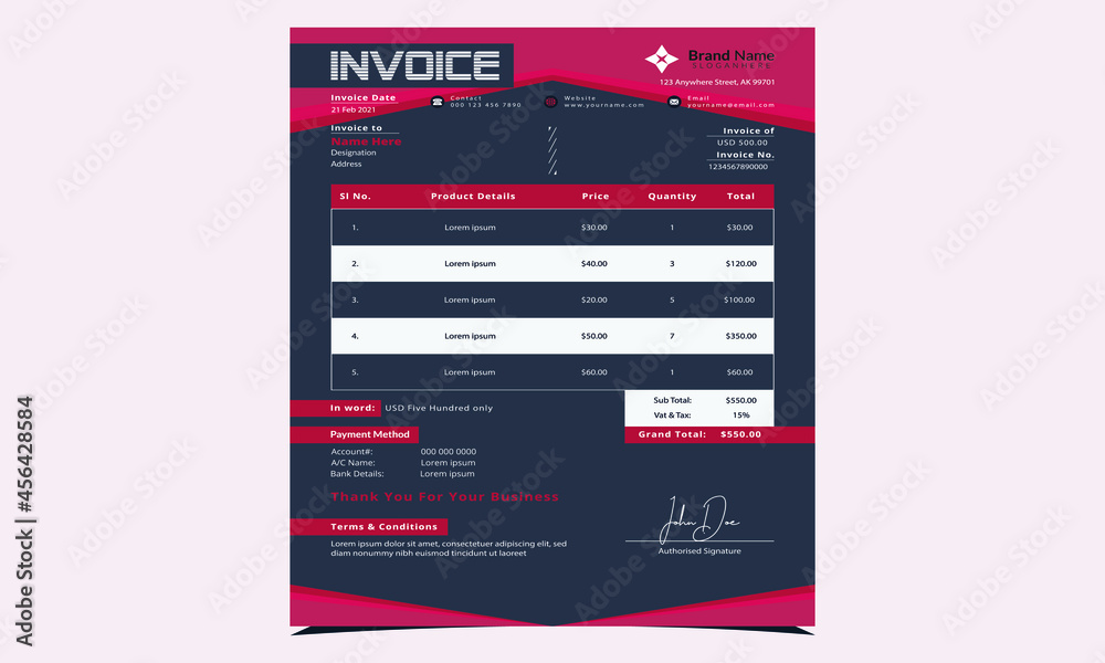 Invoice Design Template with Creative Designs Stock Vector | Adobe Stock
