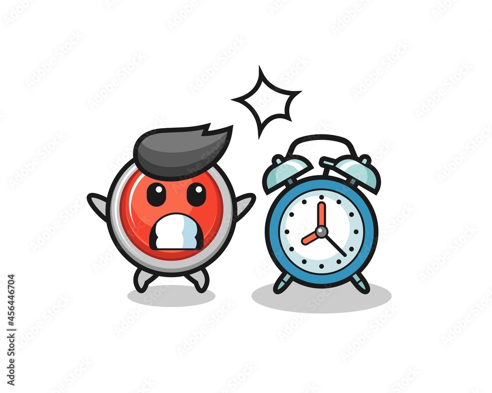 Cartoon Illustration of emergency panic button is surprised with a ...