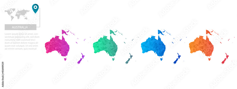 Set of vector polygonal Australia maps. Bright gradient map of country ...