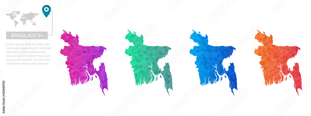 Set of vector polygonal Bangladesh maps. Bright gradient map of country ...