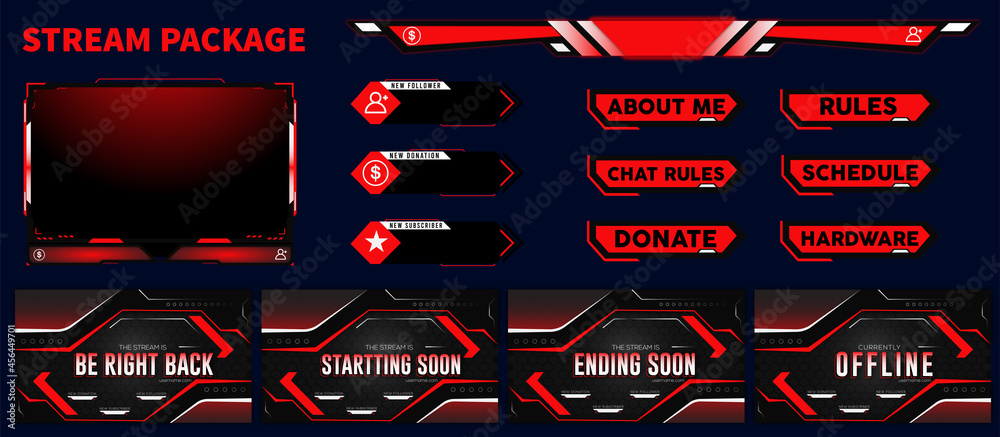 Red Abstract Live Stream Gaming facecam, overlay, alert, panal, screen ...