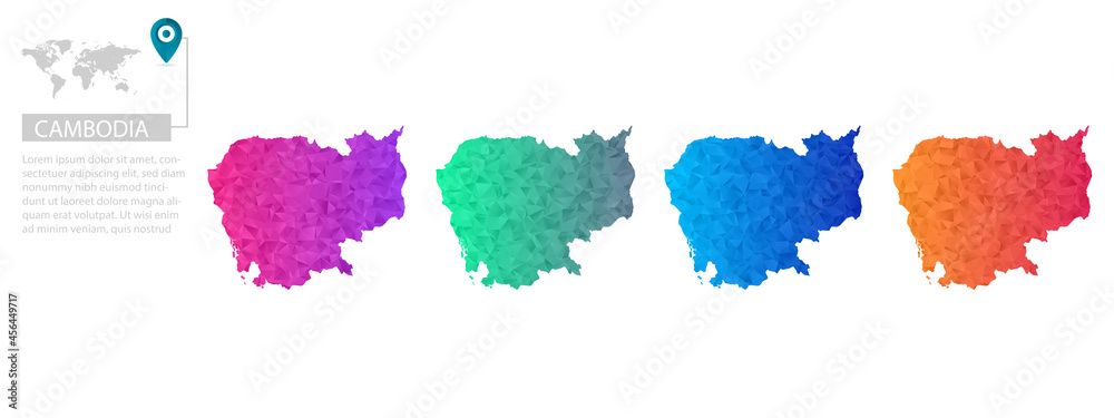 Set of vector polygonal Wales maps. Bright gradient map of country in ...