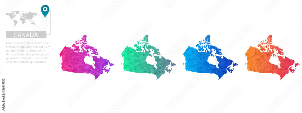 Set of vector polygonal Canada maps. Bright gradient map of country in ...
