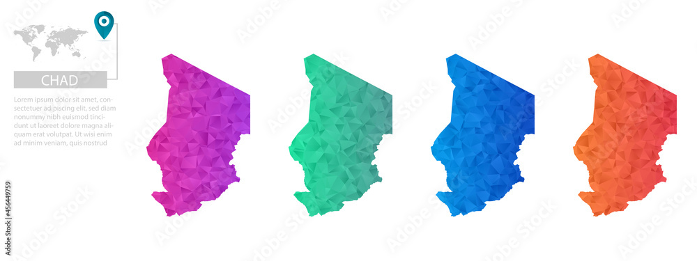 Set of vector polygonal Chad maps. Bright gradient map of country in ...