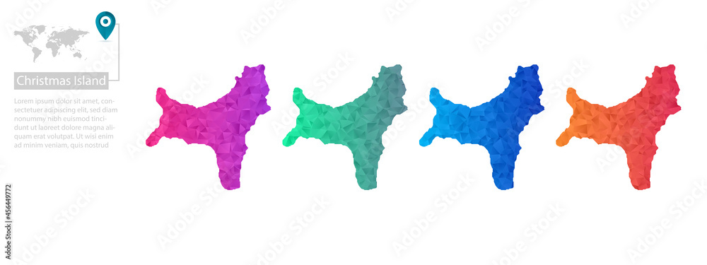 Set of vector polygonal Christmas Island maps. Bright gradient map of ...