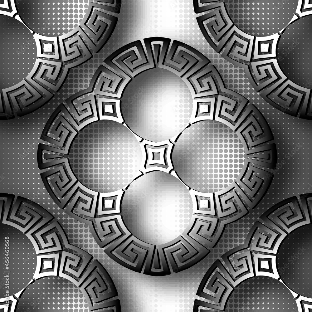 Halftone circles 3d seamless pattern. Greek tribal ethnic style half ...