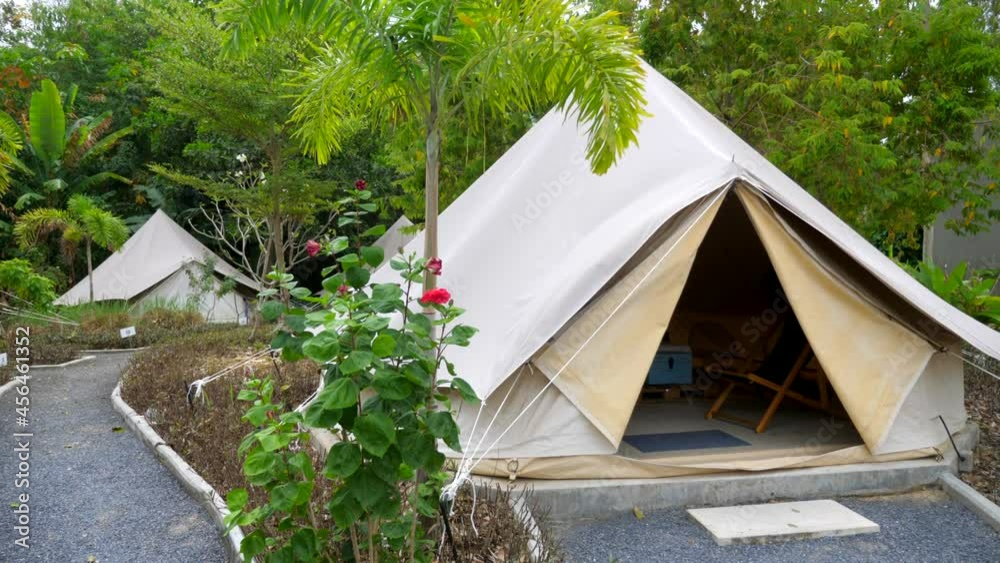 Glamping Tents Campsite or Hotel Among Tropical Greenery and Green ...