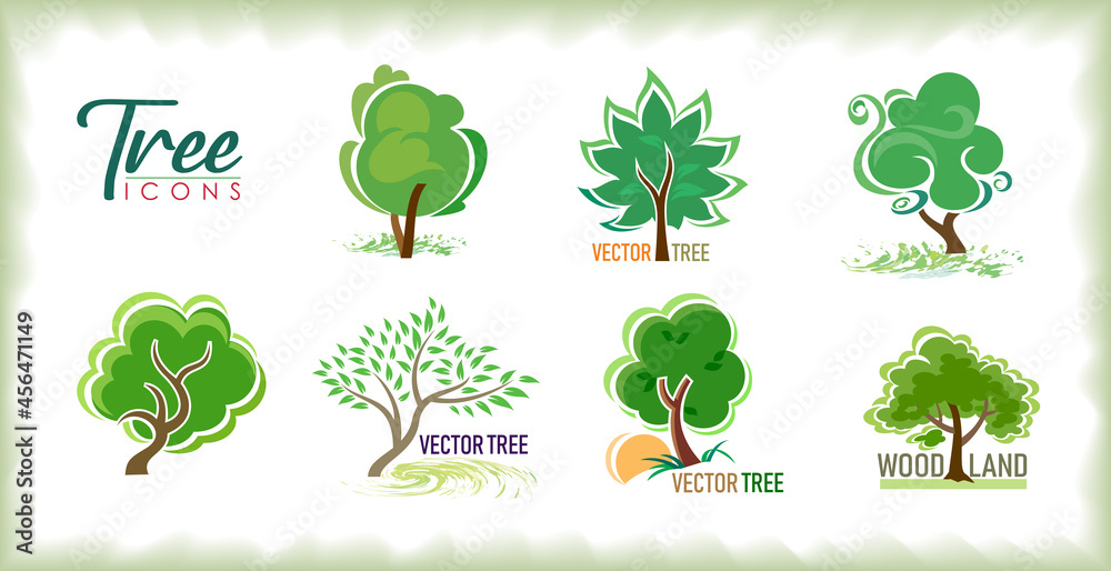 Collection of different types of trees Stock Vector | Adobe Stock