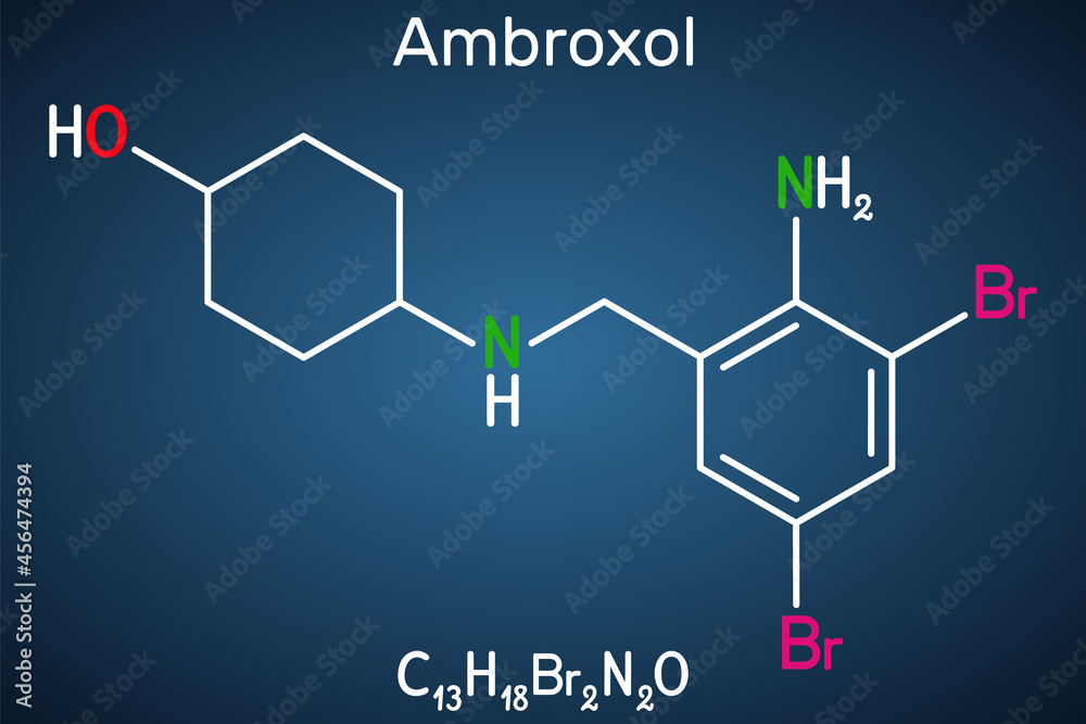 Ambroxol mucoactive drug molecule. It is aromatic amine, secretolytic ...