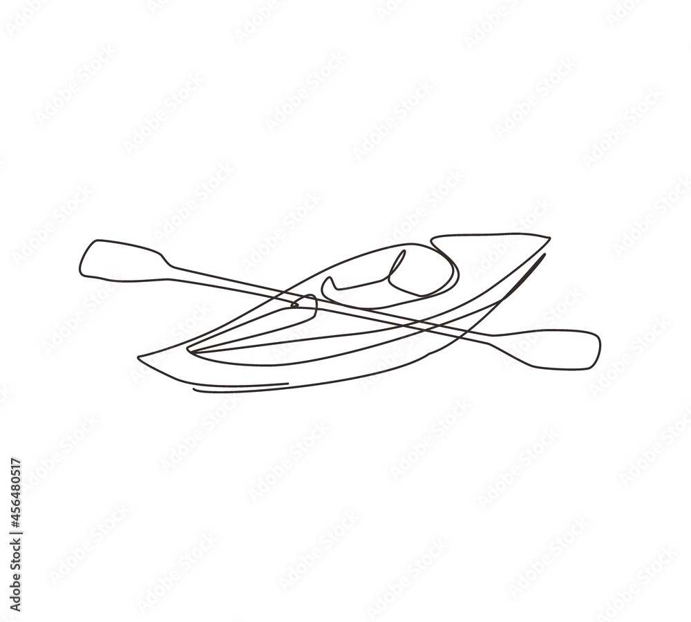 Vecteur Stock Single continuous line drawing canoe trails and rafting ...
