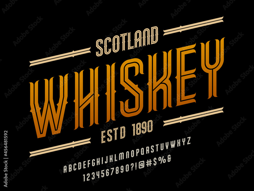 Vintage whiskey and bourbon label style alphabet design with uppercase ...
