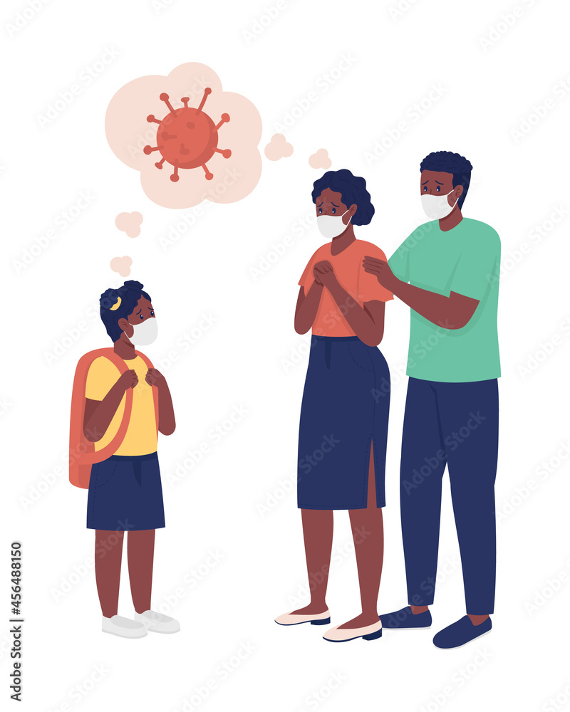 Scared of coronavirus parents semi flat color vector character. Family ...