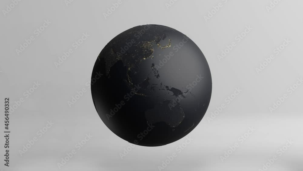 Black 3D modeling planet Earth with city lights on a white background ...