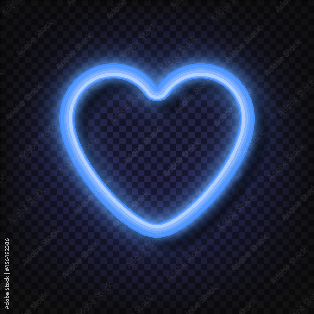 Neon blue heart sign. Neon light banners. Realistic glowing blue neon ...