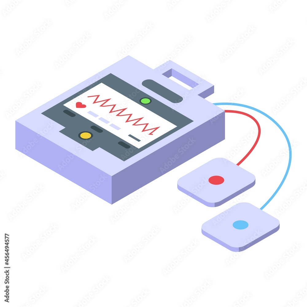 Resuscitation defibrillator icon isometric vector. Heart aed. Emergency ...